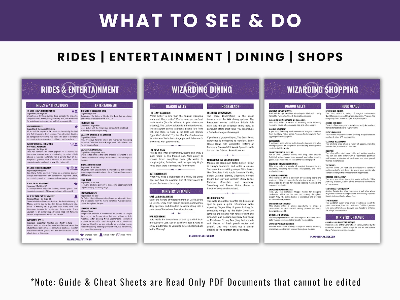 Wizarding World Guide, Games, Cheat Sheets | Universal Studios Orlando ...