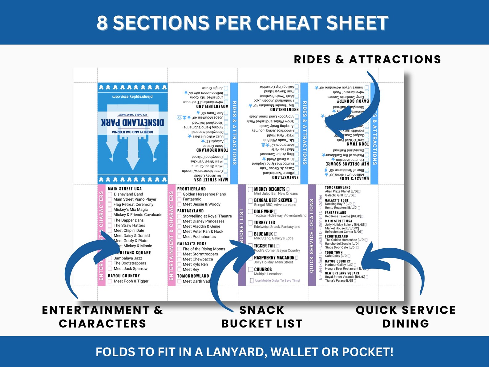 Editable Disneyland Foldable Park Cheat Sheets | Disneyland Park & DCA ...