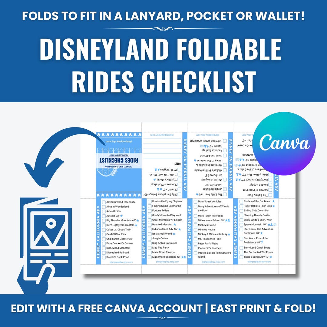 Editable Disneyland Master Rides & Attractions Checklist Template ...