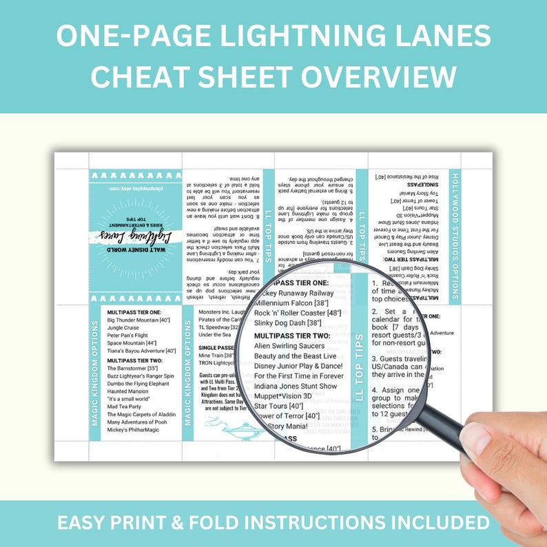 WDW Foldable Cheat Sheets Free Updates for 1 Year Rides, Entertainment ...