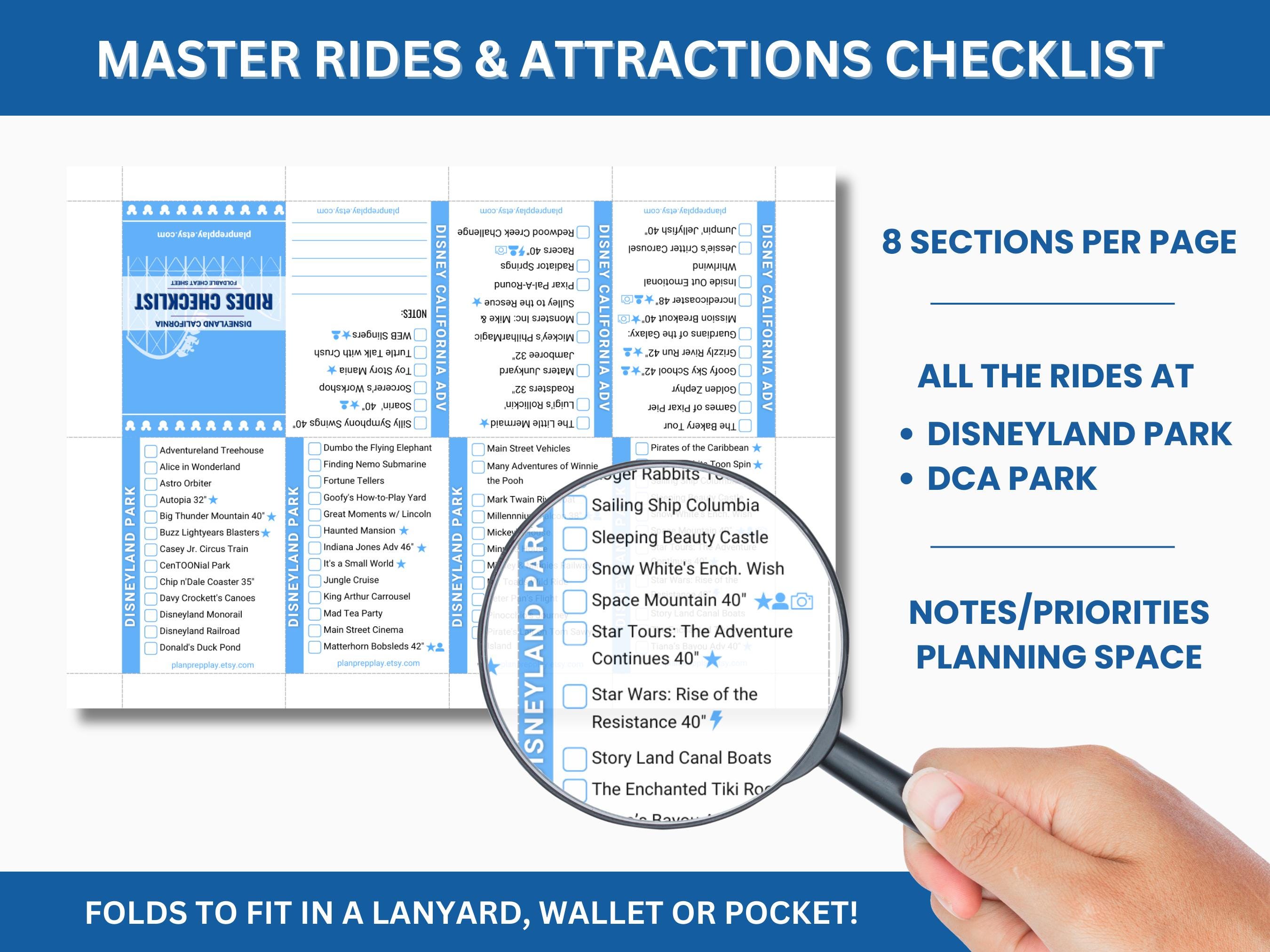 Editable Disneyland Rides Checklist Foldable Cheat Sheet: Park Vacation ...