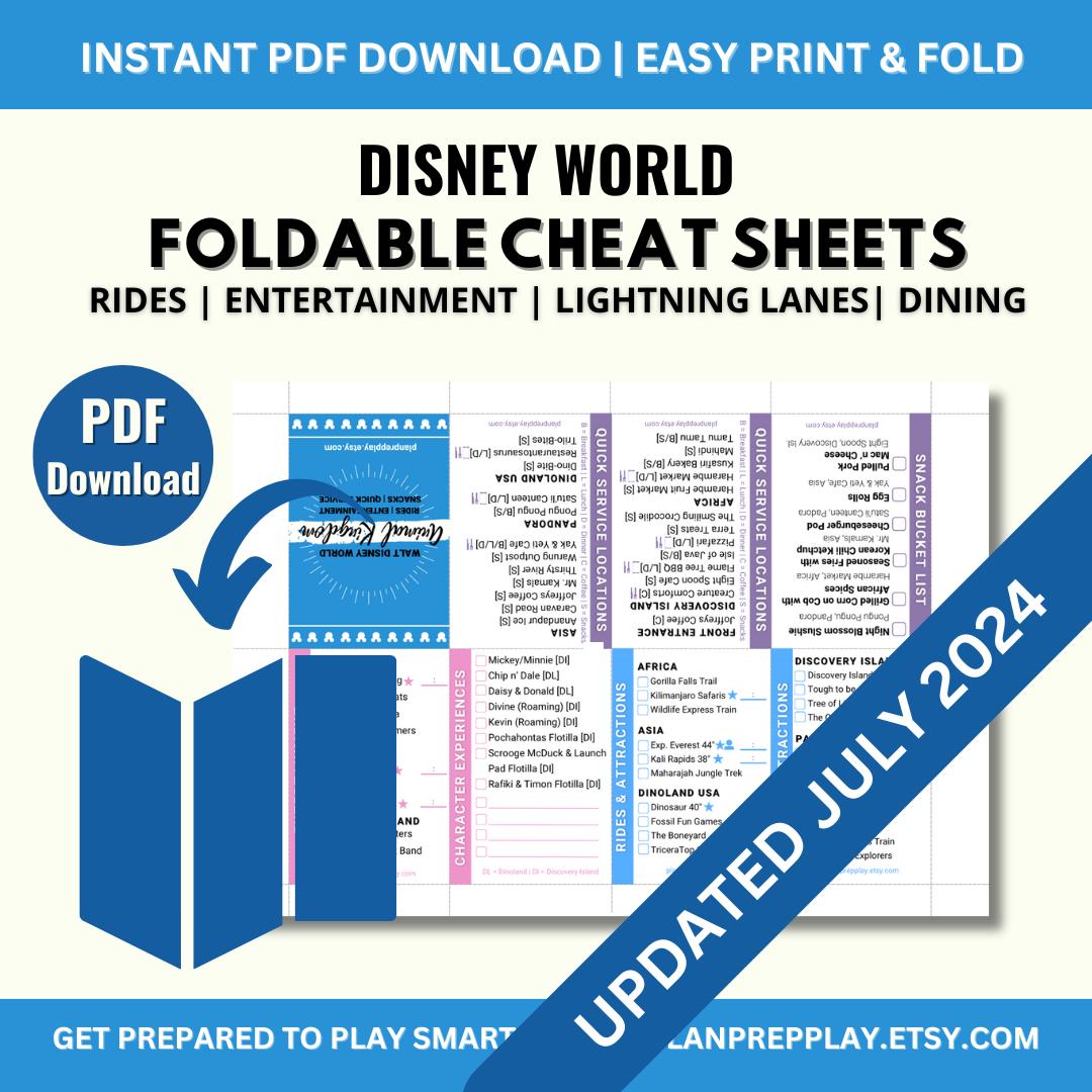 WDW Foldable Cheat Sheets Free Updates for 1 Year Rides, Entertainment ...