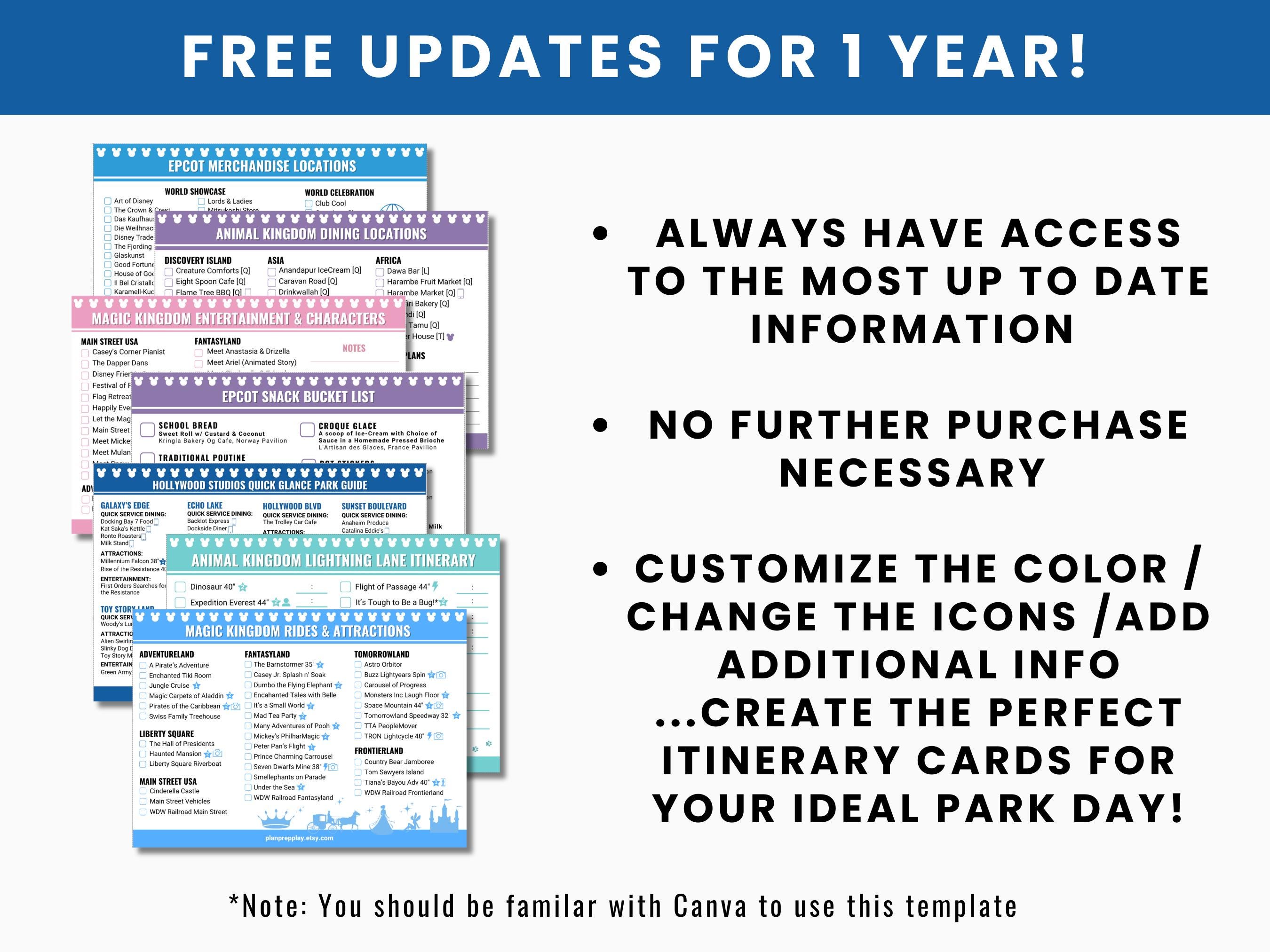 Editable Disney World Itinerary Cards | 5x7" Index Cheat Cards ...