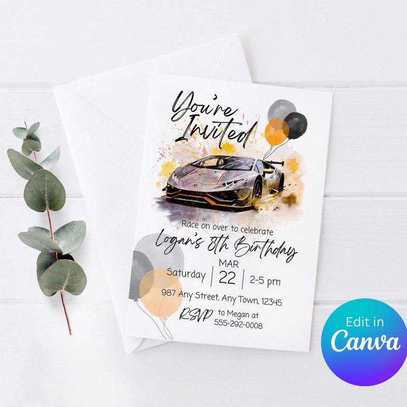 Lamborghini Birthday Invitation - Etsy