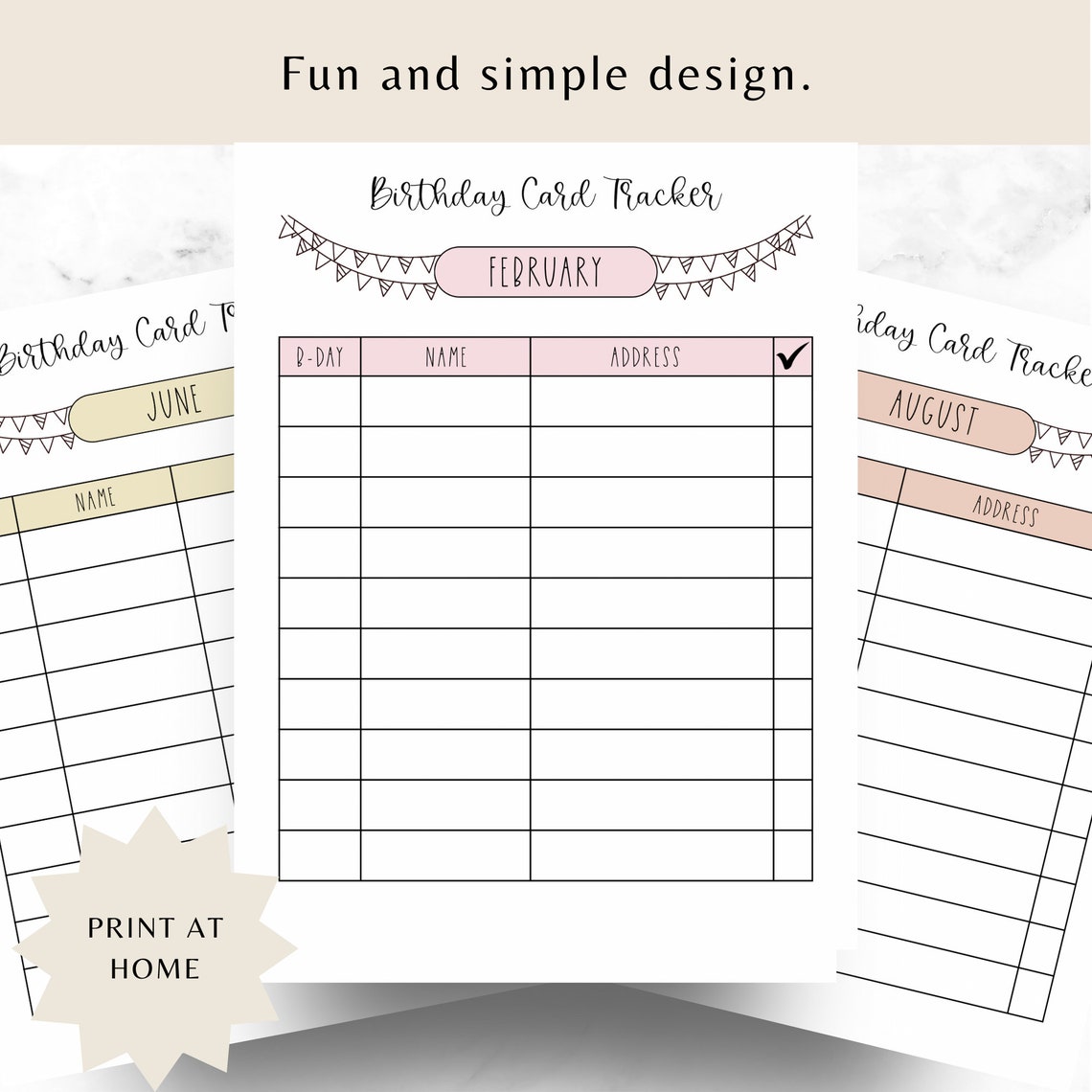 Printable Birthday Card Tracker: Monthly Mailing List (digital Download ...