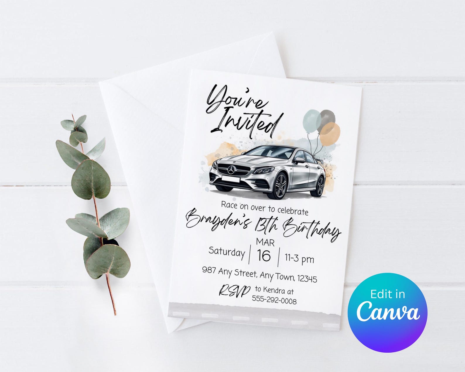 Mercedes Birthday Invitation: Super Car Party, Kids Bday, 5x7 Canva ...