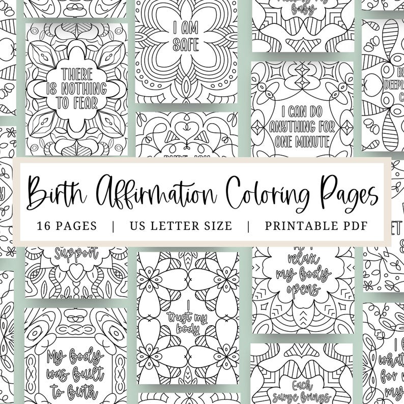 Set of 16 Birth Affirmation Coloring Sheets for Pregnancy Print at Home ...