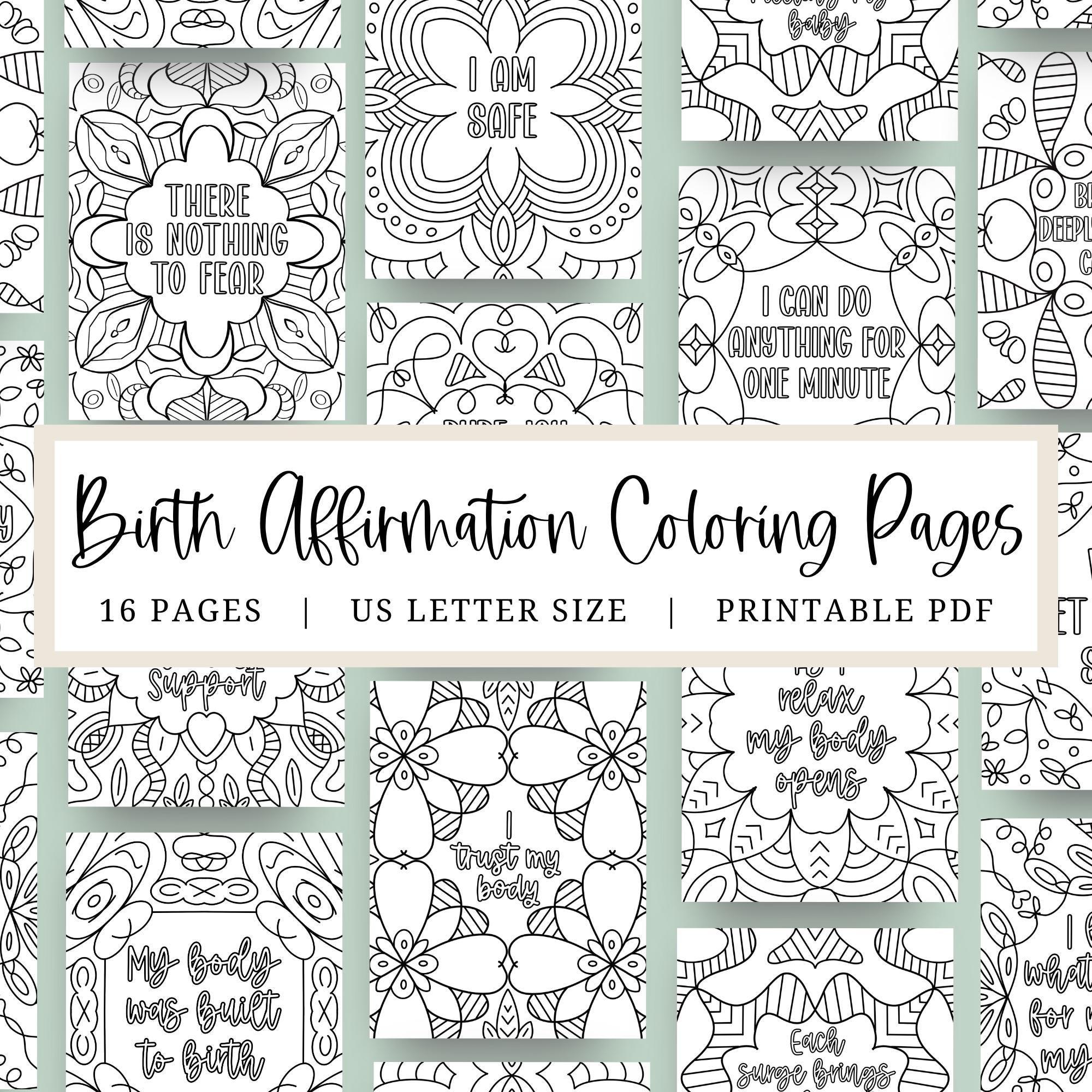 Set of 16 Birth Affirmation Coloring Sheets for Pregnancy Print at Home ...