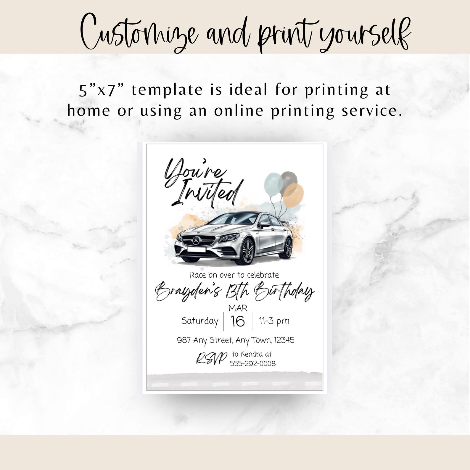 Mercedes Birthday Invitation: Super Car Party, Kids Bday, 5x7 Canva ...