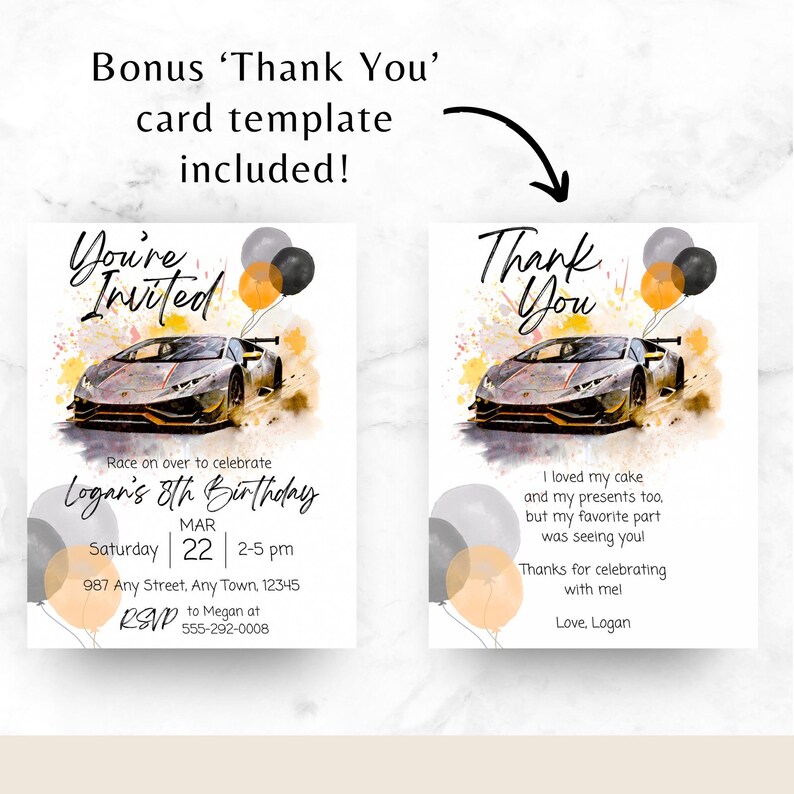 Lamborghini Birthday Invitation: Super Car Party, Kids Bday, 5x7 Canva ...