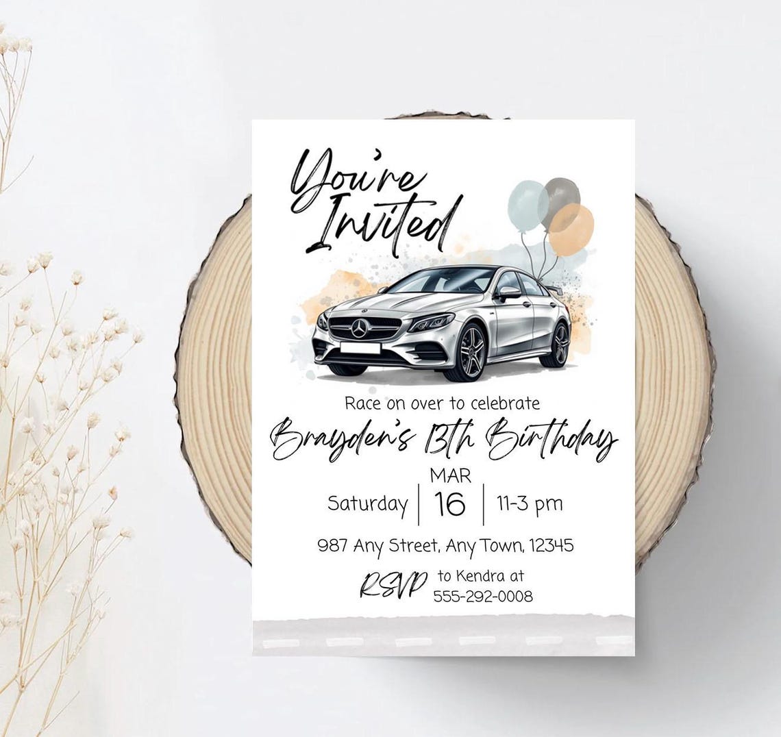 Mercedes Birthday Invitation: Super Car Party, Kids Bday, 5x7 Canva ...