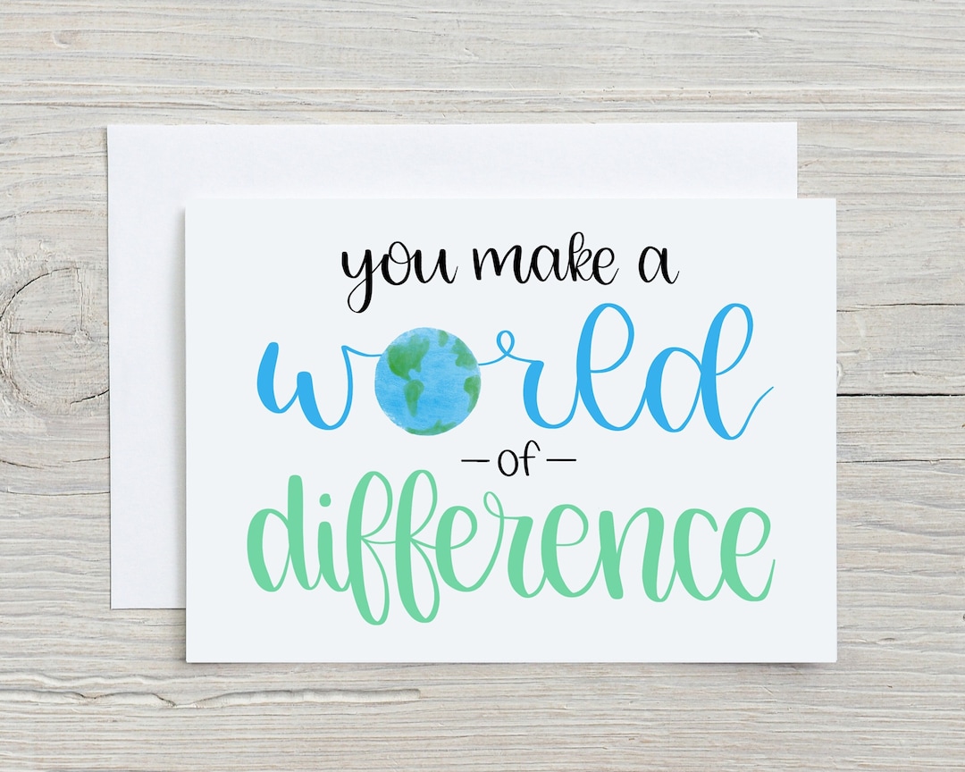 You Make a World of Difference Teacher Appreciation Card Unique Hand ...