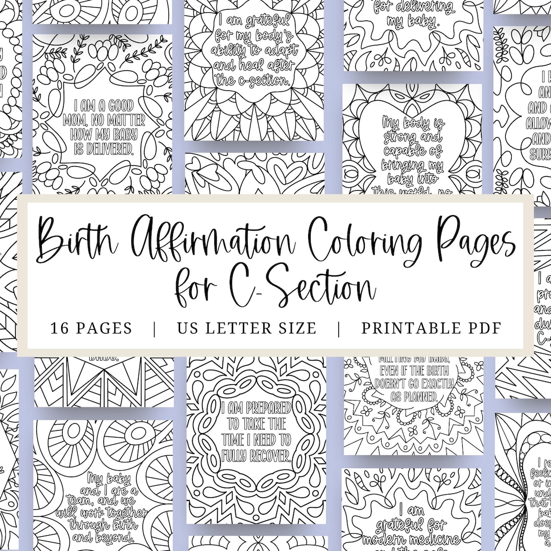 Set of 16 C-section Birth Affirmation Coloring Sheets for Pregnancy ...