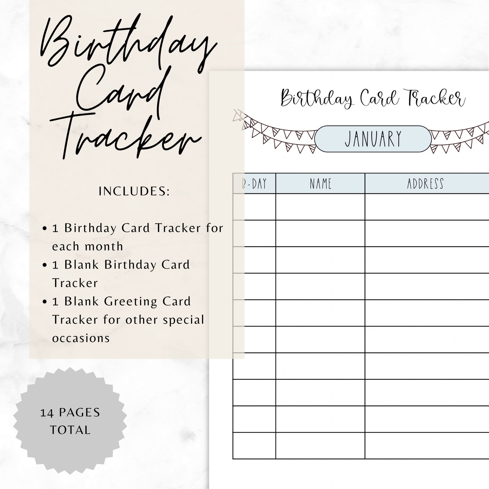 Printable Birthday Card Tracker: Monthly Mailing List (digital Download ...