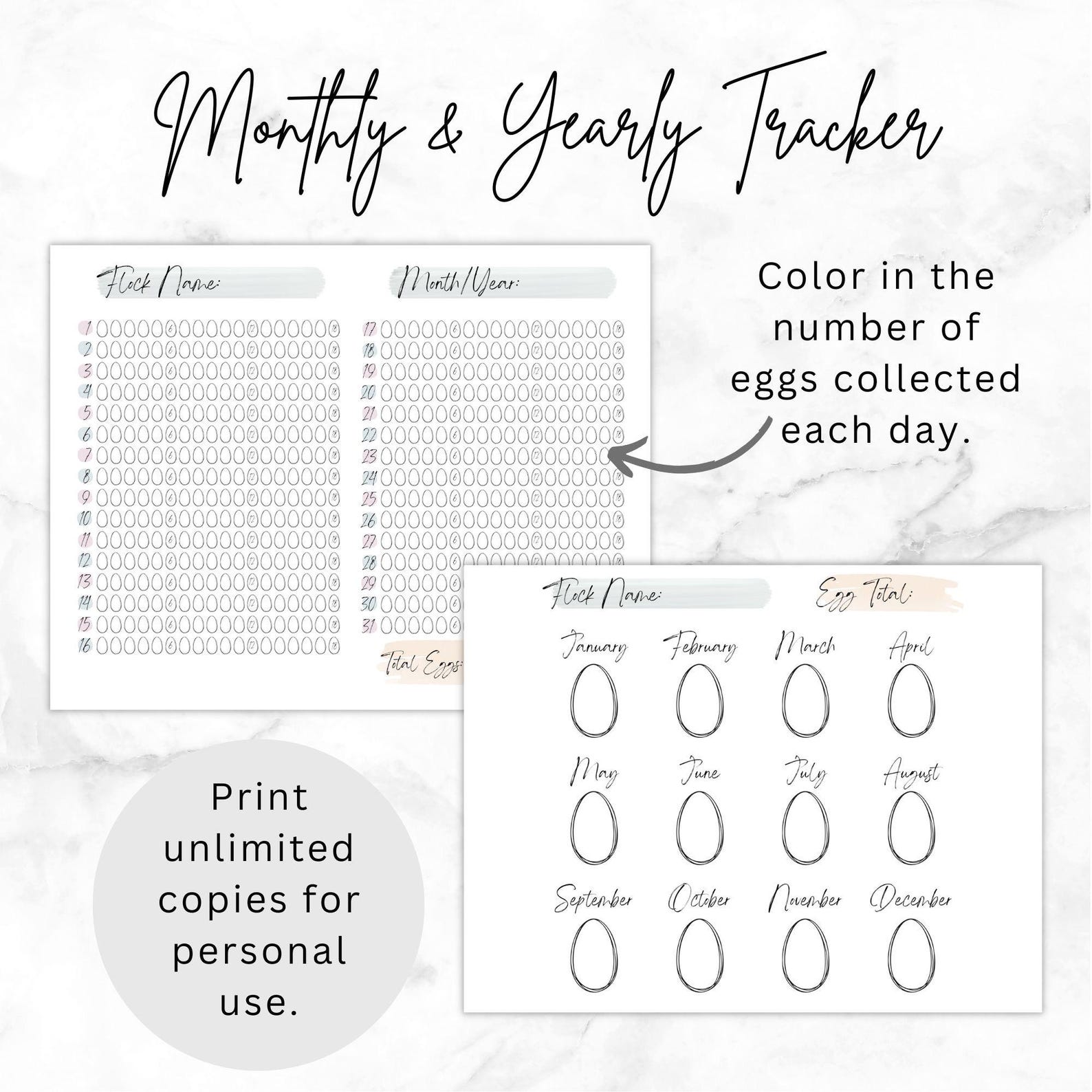Printable Chicken Egg Tracker for Backyard Flock Print at Home Counting ...