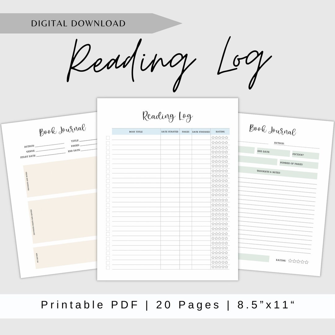 Printable Reading Log Book Planner Digital Download US Letter PDF ...