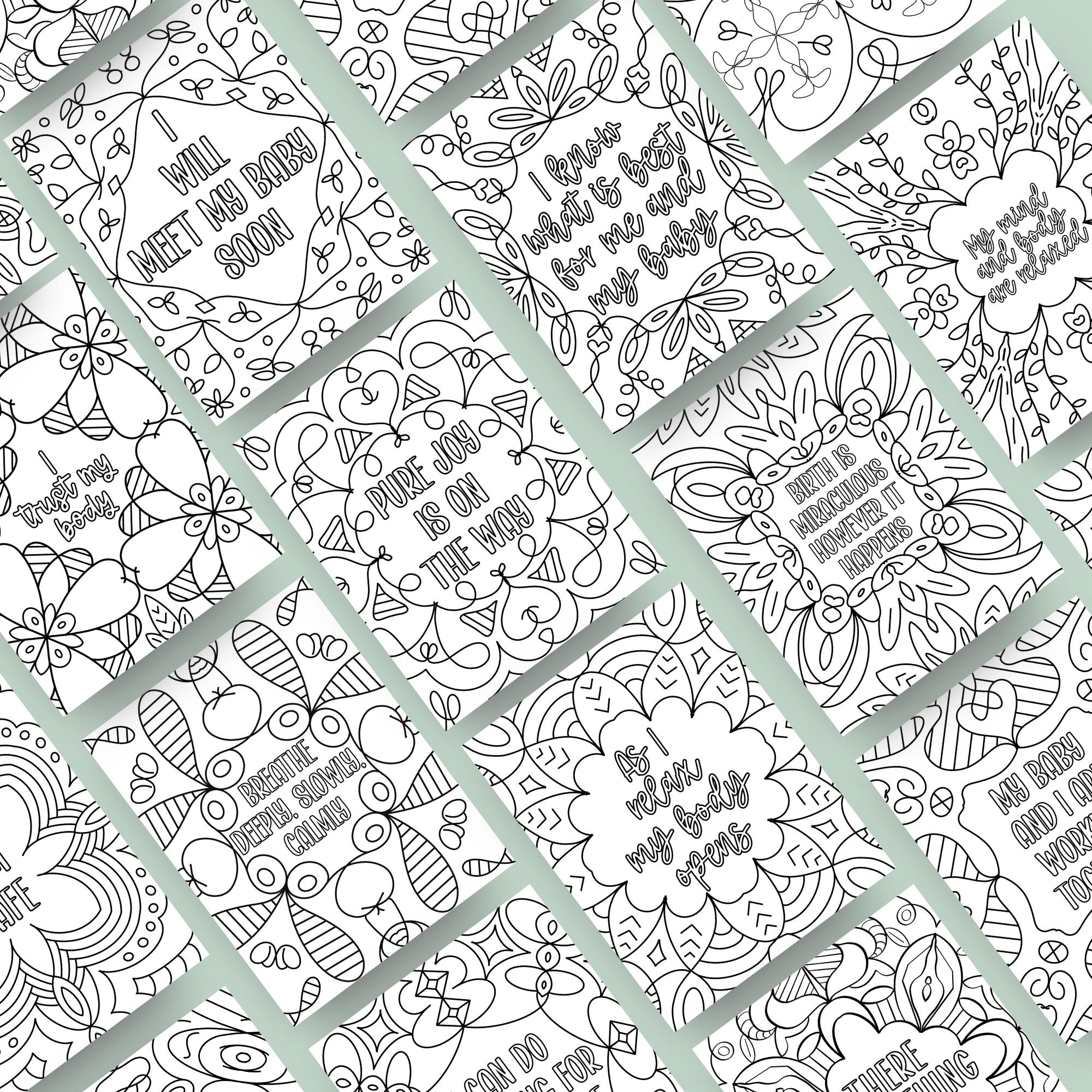 Set of 16 Birth Affirmation Coloring Sheets for Pregnancy Print at Home ...