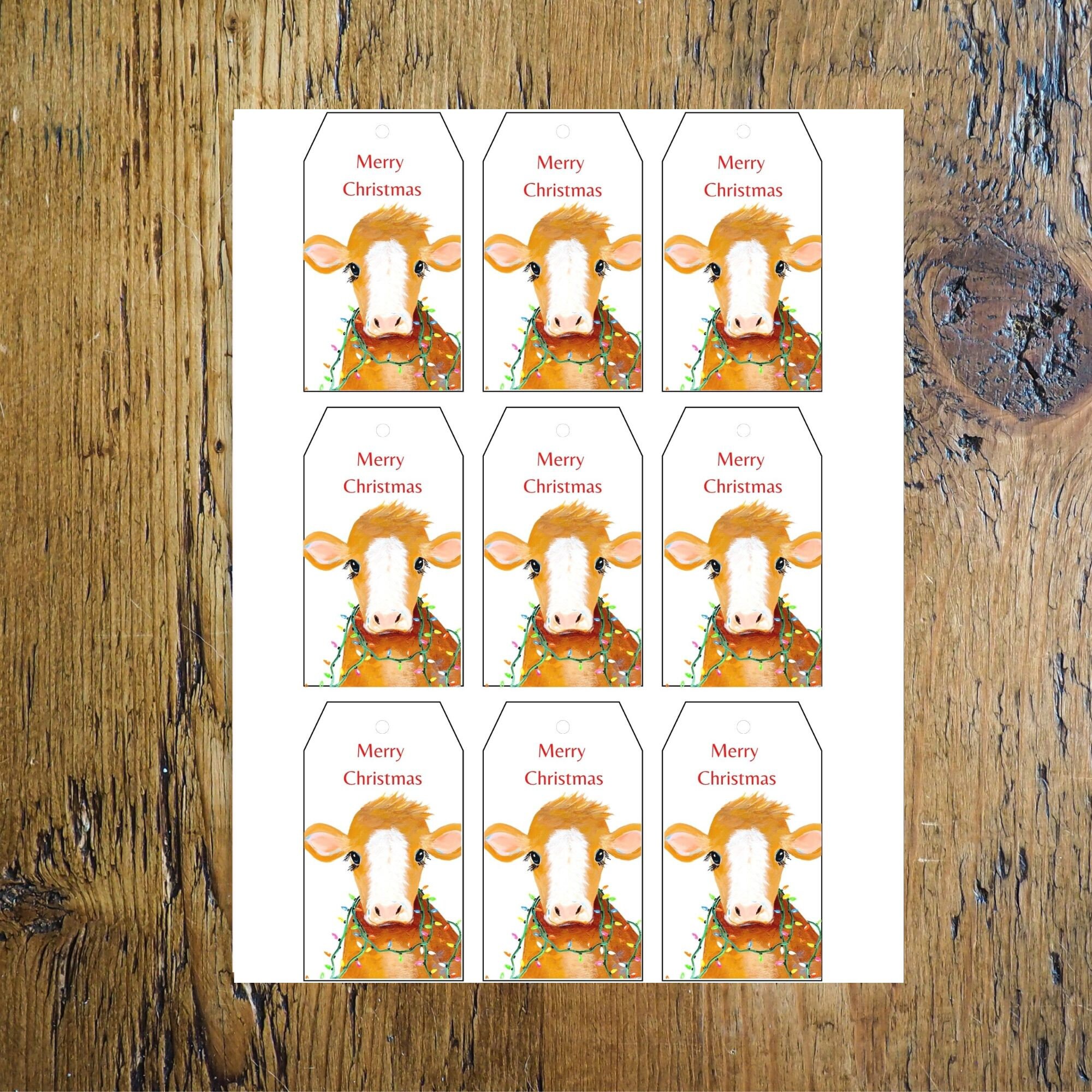 Christmas Cow Gift Tags Christmas Texas Cow Tags Christmas - Etsy