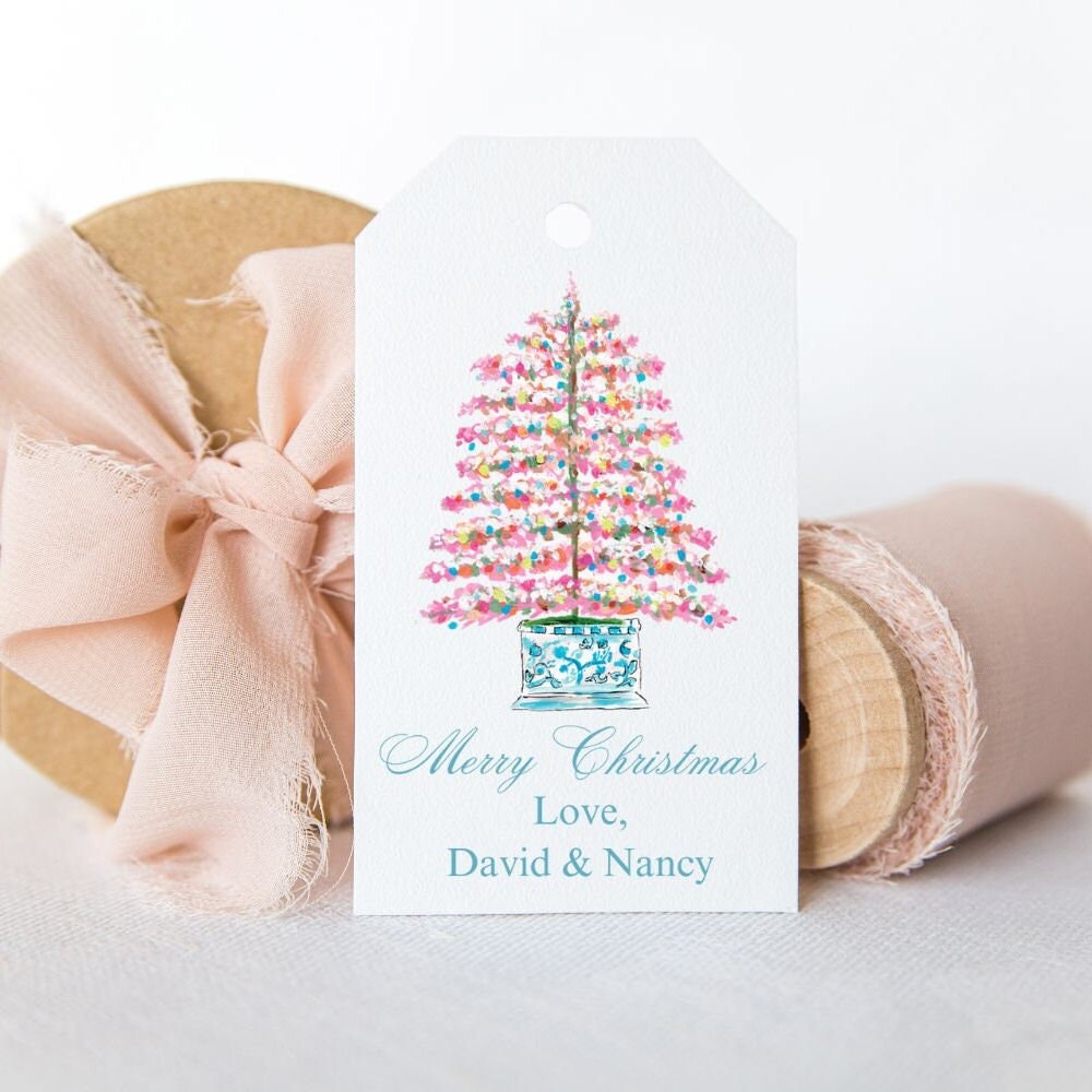 Christmas Gift Tags, Pink Christmas Gift Tags, Coastal Christmas Gift ...