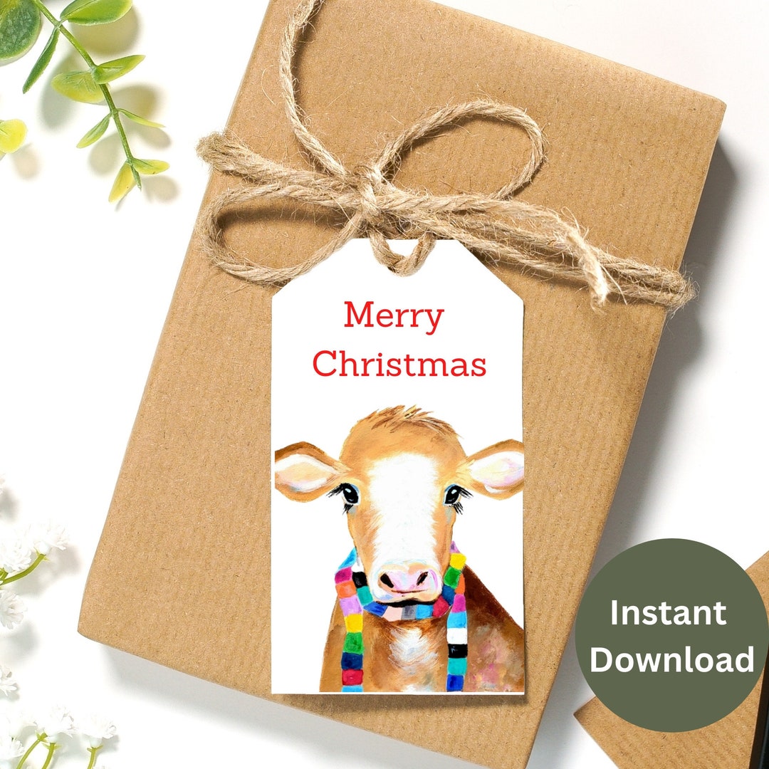 Christmas Cow Gift Tags, Christmas Texas Cow Tags, Christmas Cows, Cow ...