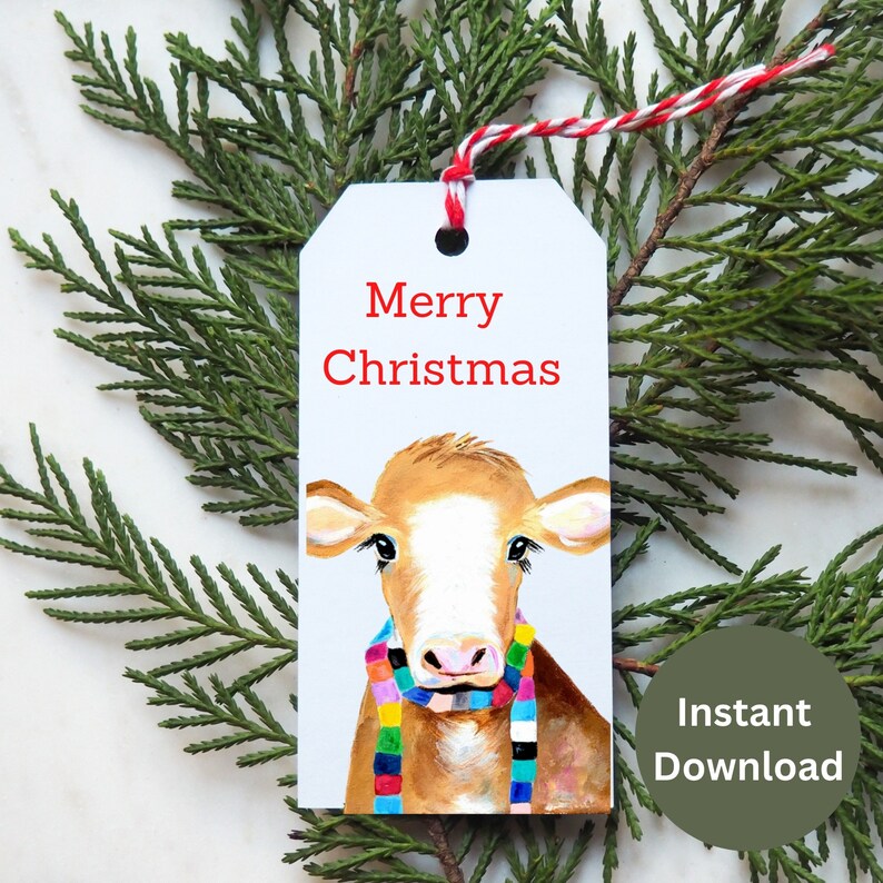 Christmas Cow Gift Tags, Christmas Texas Cow Tags, Christmas Cows, Cow ...