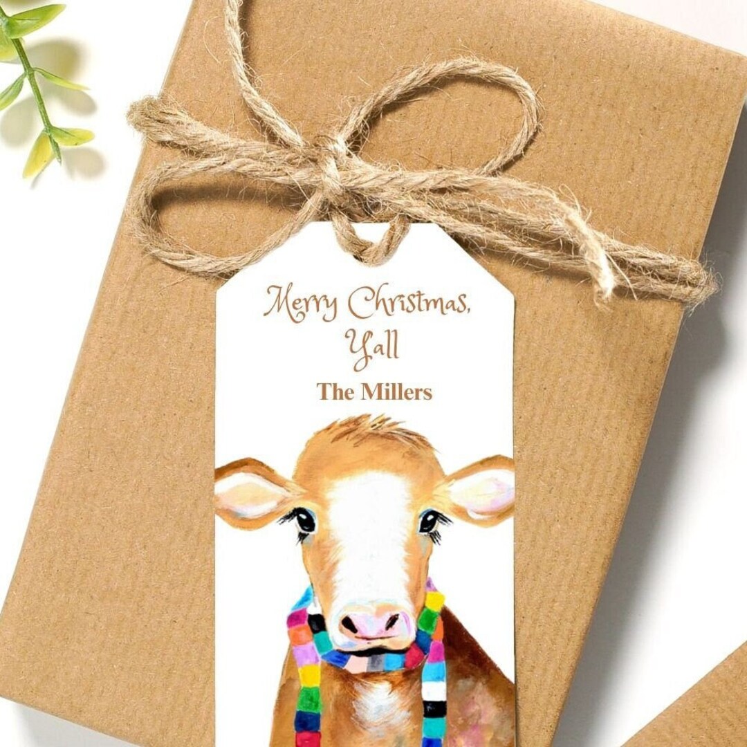 Personalized Christmas Cow Gift Tags: Winter Farmhouse Style - Etsy