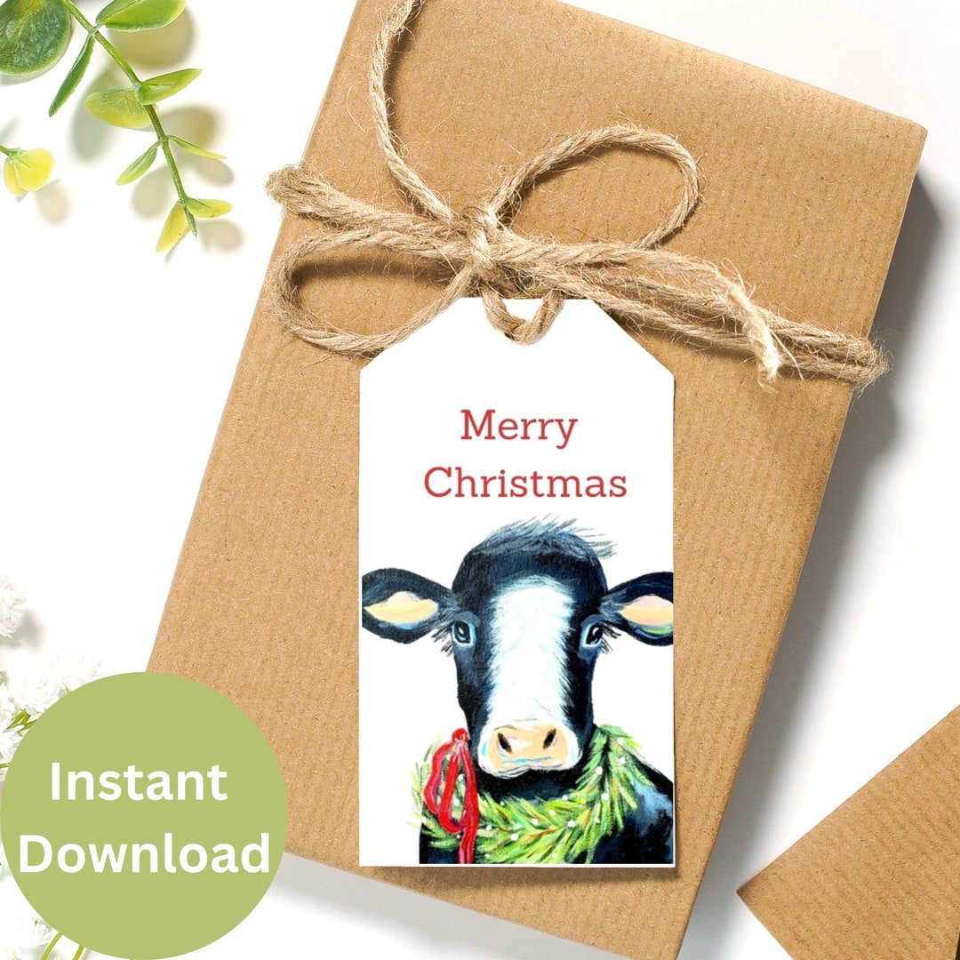 Christmas Cow Gift Tags: Holiday Animal Art (digital Download) - Etsy
