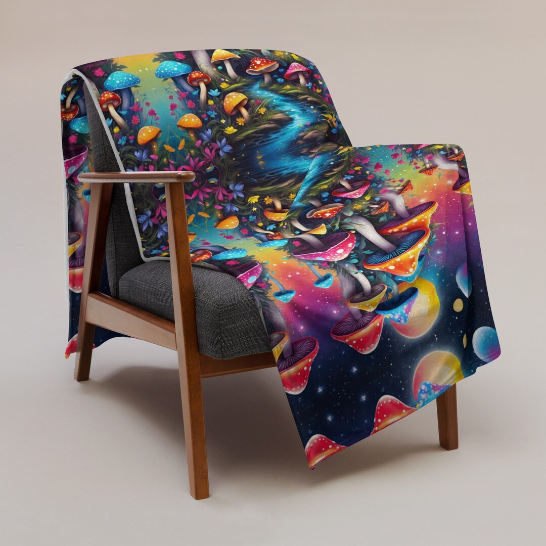 Psychedelic Dreamscape Trippy Shroom Magic Throw Blanket, Custom Gift ...