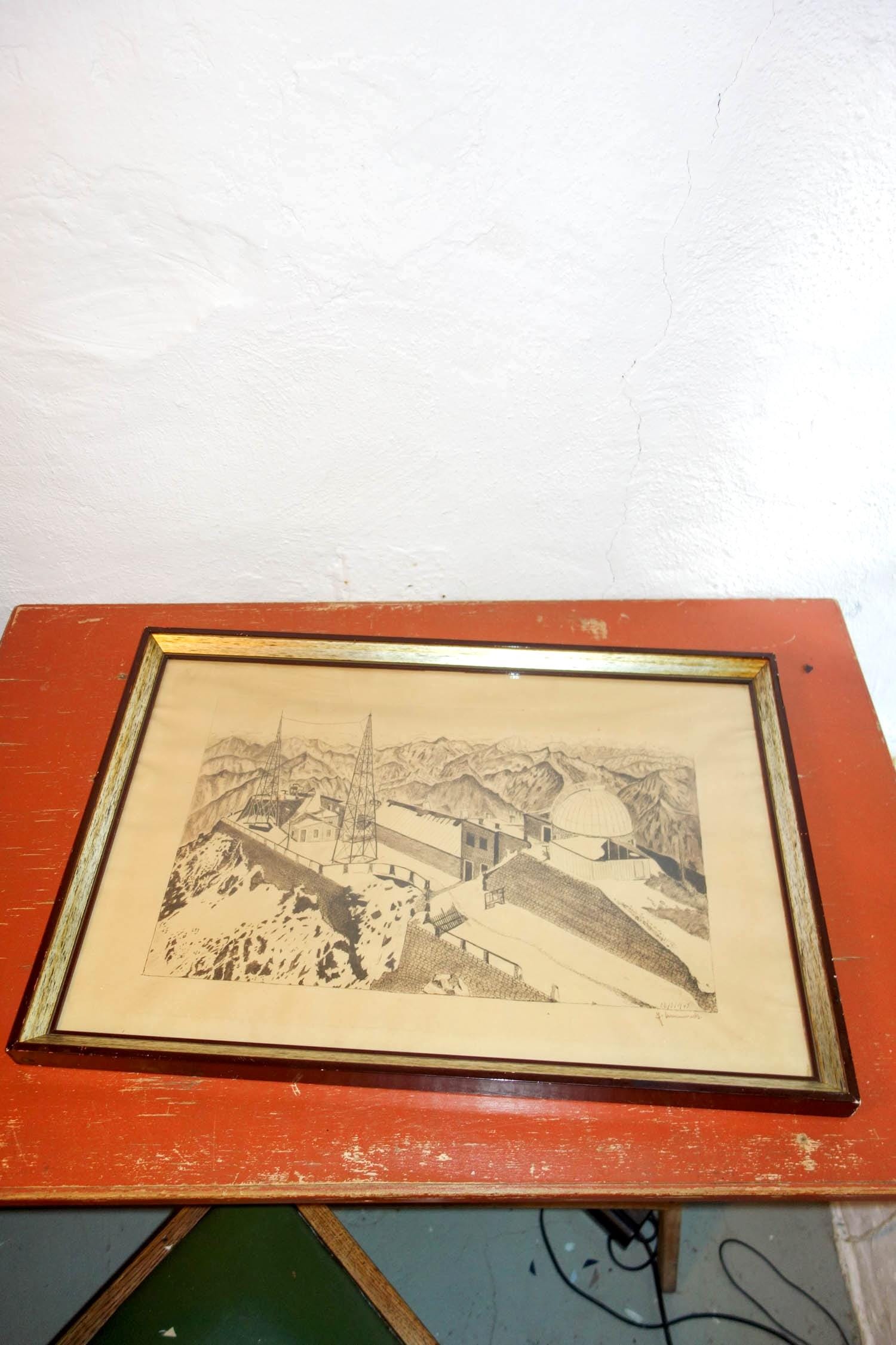Large 1943 Signed Drawing of Pyrenees Observatory * Framed ...