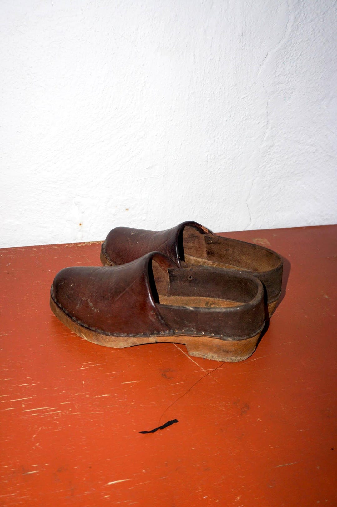 Vintage Dutch Leather Clogs Brown Wooden Shoes Wood Sole Mules ...
