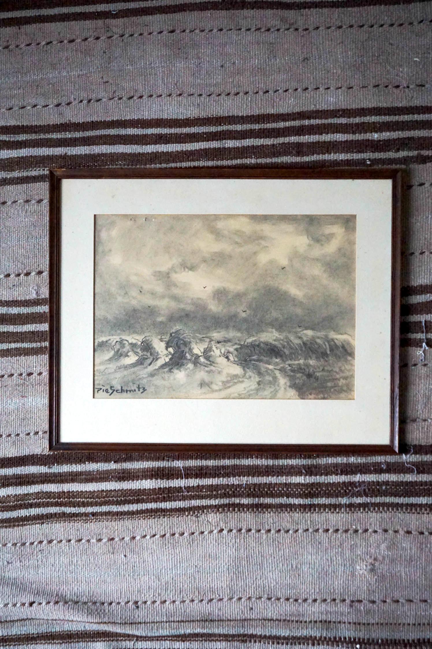 Vintage Dutch Seaside Landscape Drawing by Pie Schmidt * Framed ...