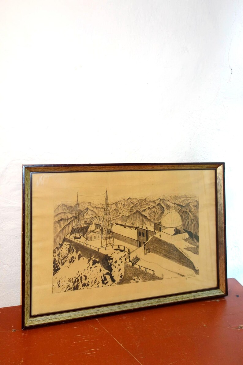 Large 1943 Signed Drawing of Pyrenees Observatory * Framed ...
