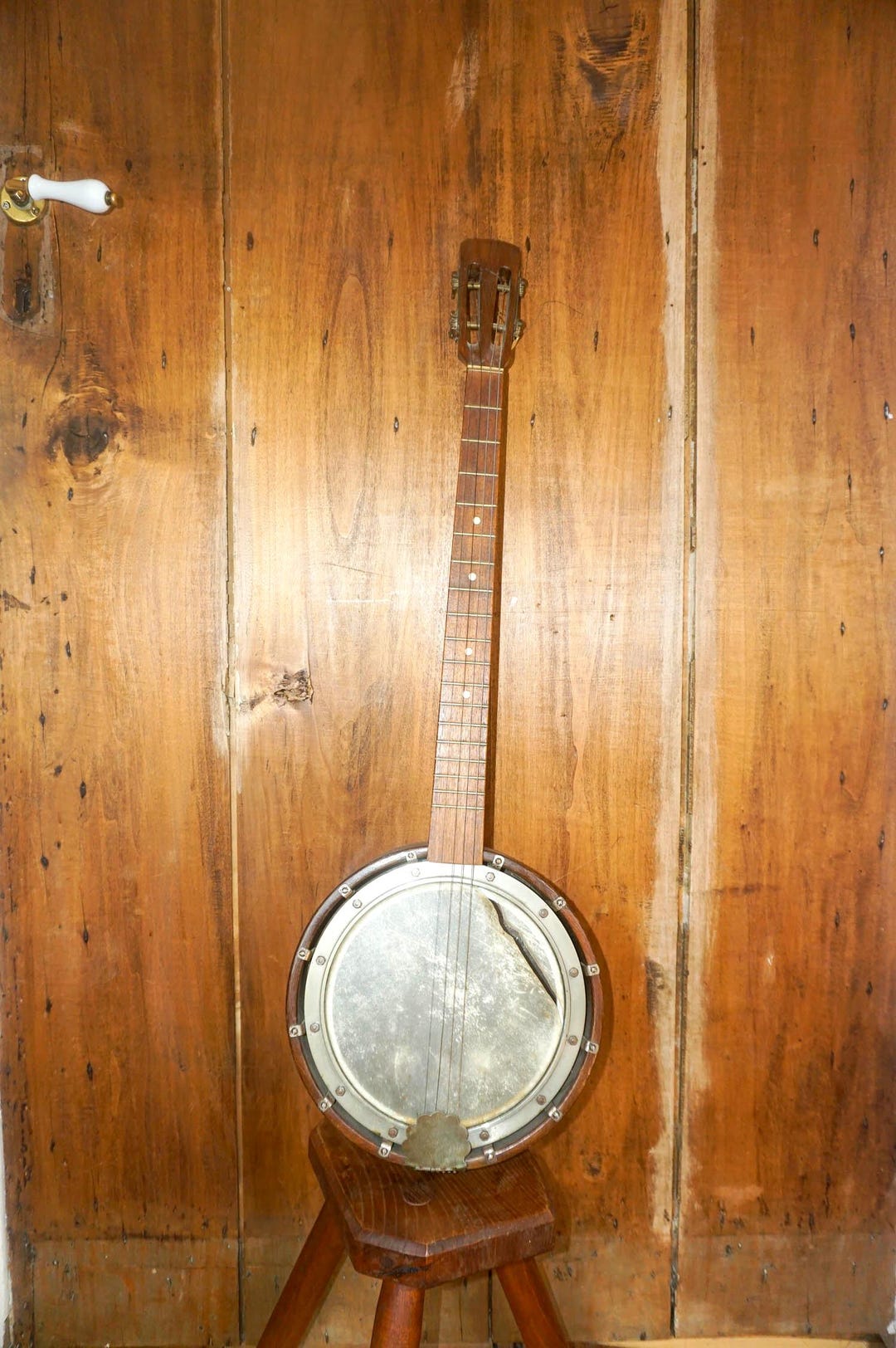 Vintage Wooden Banjo * Damaged Head * Rustic Decor or Repair Project ...