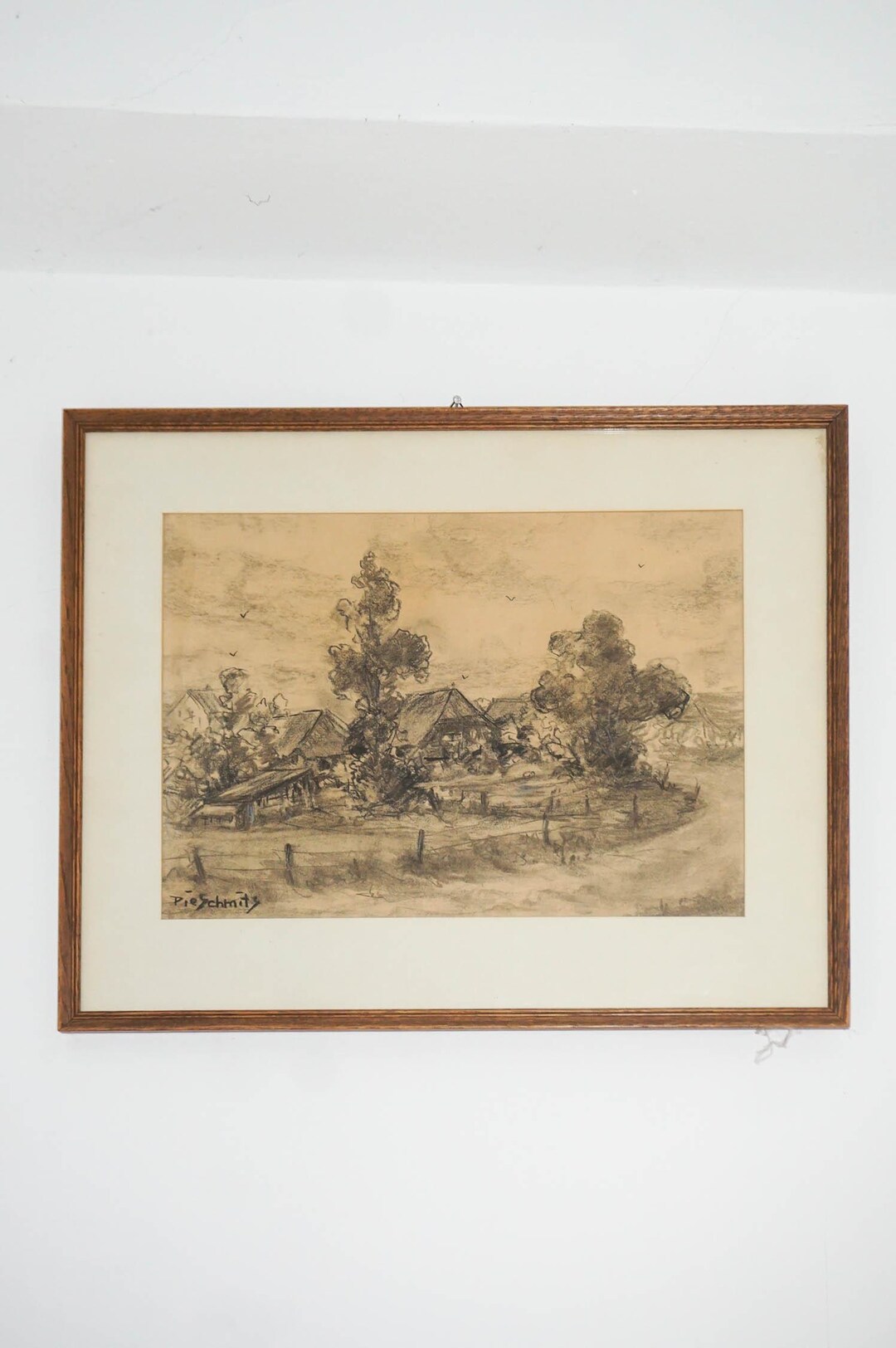 Antique Dutch Countryside Landscape Drawing by P. Schmidt * 1920s ...