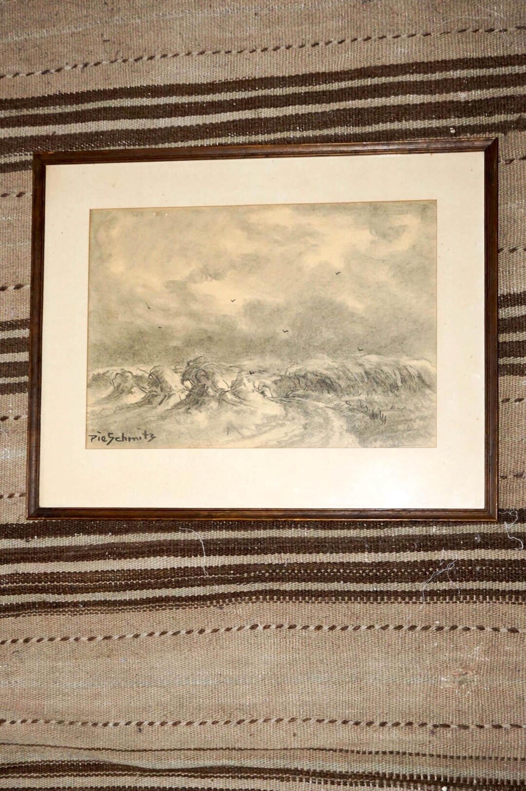Vintage Dutch Seaside Landscape Drawing by Pie Schmidt * Framed ...