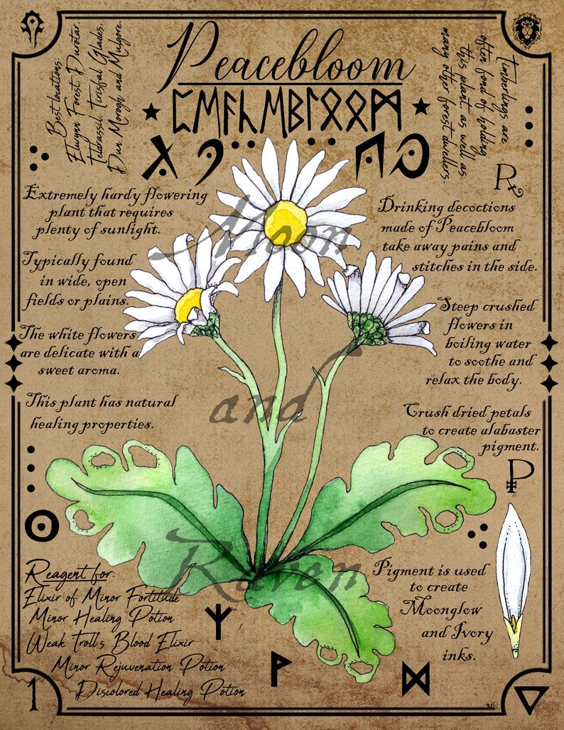 Peacebloom Alchemy Page, Herbalist Book of Shadows, World of Warcraft ...