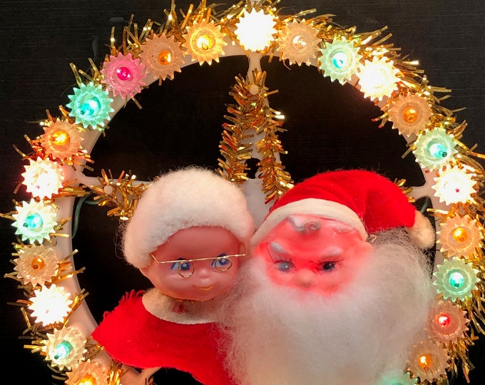Vintage Mr. & Mrs. Santa Claus Tree Topper, 'wreath of Spinning Lights ...