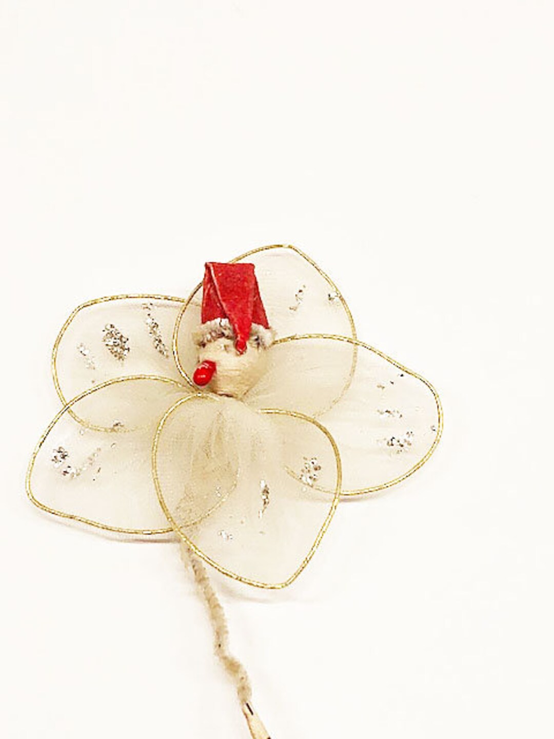 Japan Lace and Glitter Santa Pick W/spun Cotton Head & Berry Nose ...