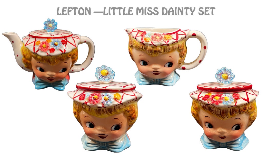 Little Miss Dainty Lefton Tea Set Honey Pot Creamer Sugar Bowl Lids ...