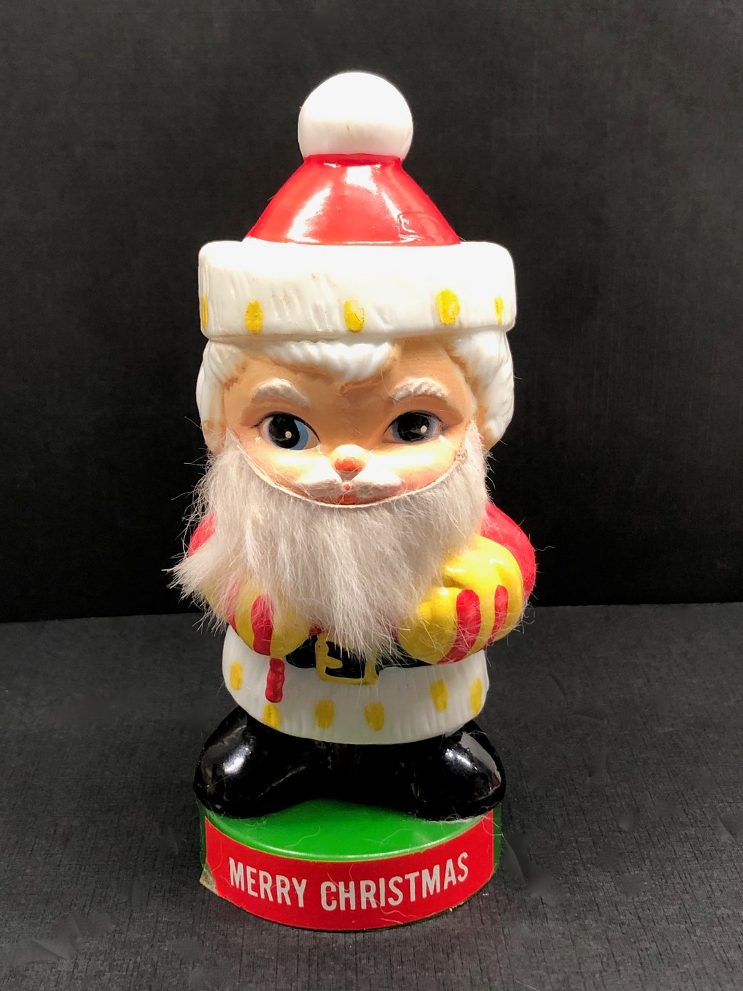 1971 Plastic Santa Claus Figure W Fur Beard Merry Christmas Collectible ...