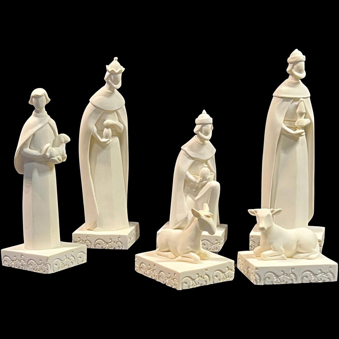 Nativity Scene Figurines Pure White Three Wisemen Joseph Animals Creche ...