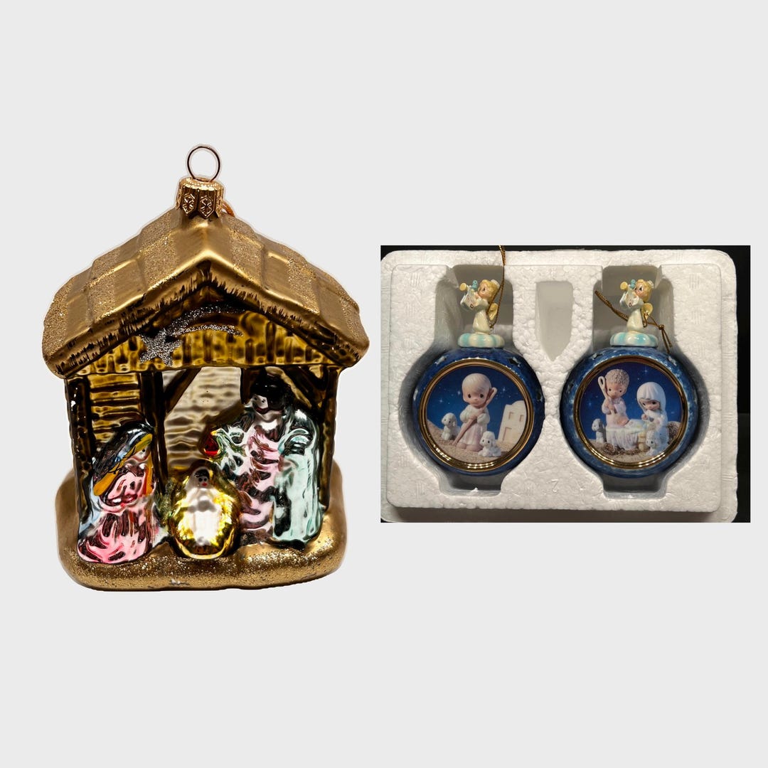 Vintage Nativity Scene Holy Family Manger Polonaise Adler Glass ...