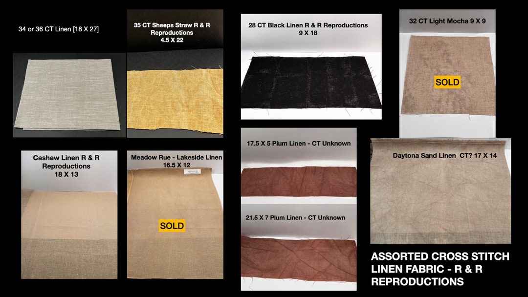 R R Reproductions LINEN Cross Stitch Fabric Assorted Hand Dyed Colors ...