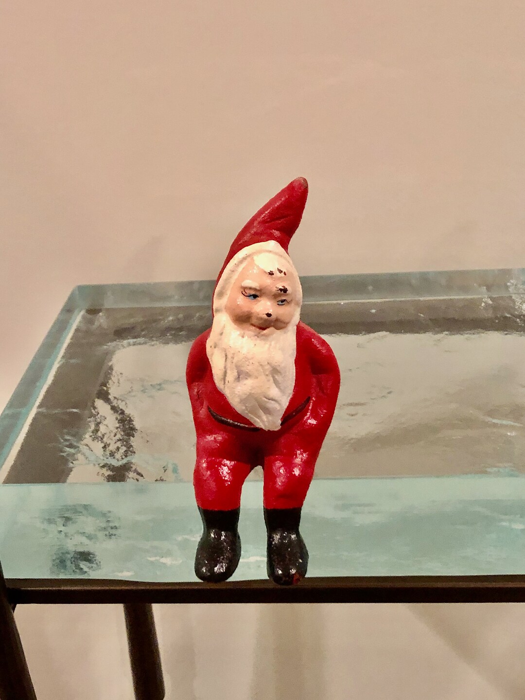 Vintage Cast Iron Metal Elf Gnome Santa Shelf Sitter Christmas Figure ...