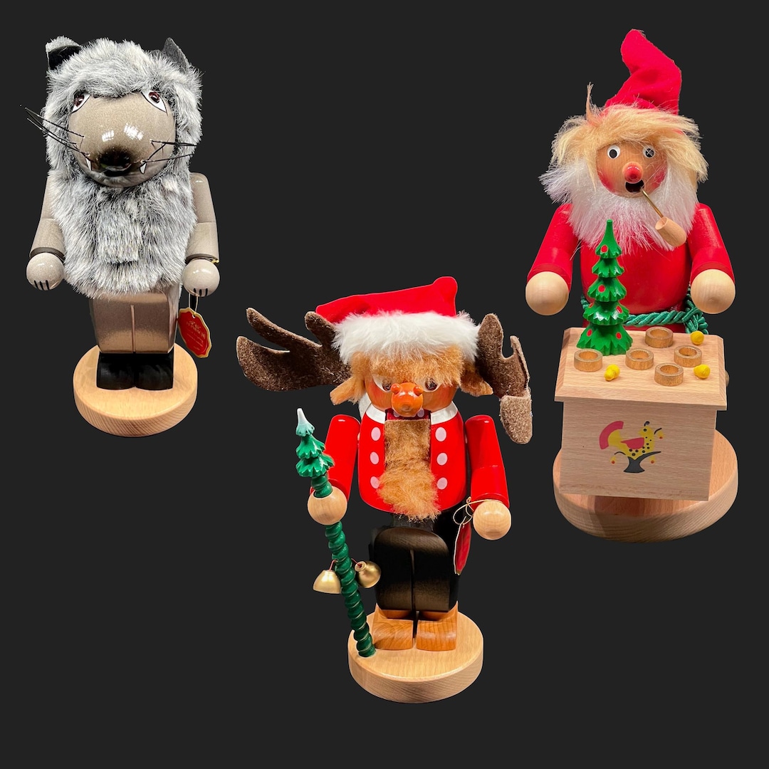STEINBACH NUTCRACKERS Big Bad Wolf Chubby Moose Smoker Music Box Santa ...