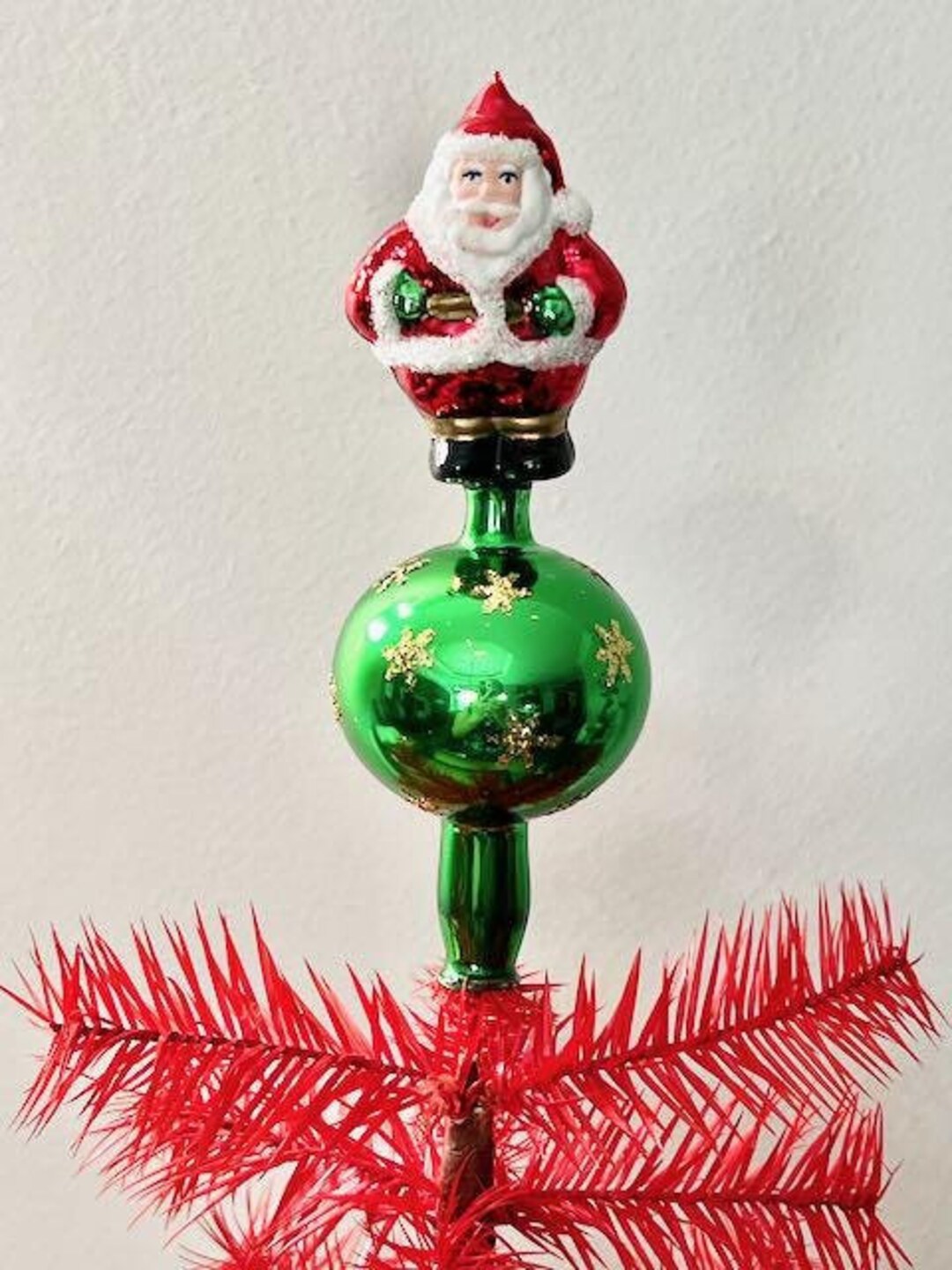 VTG Glass Santa Class Tree Topper Feather or Tabletop Tree Christmas ...