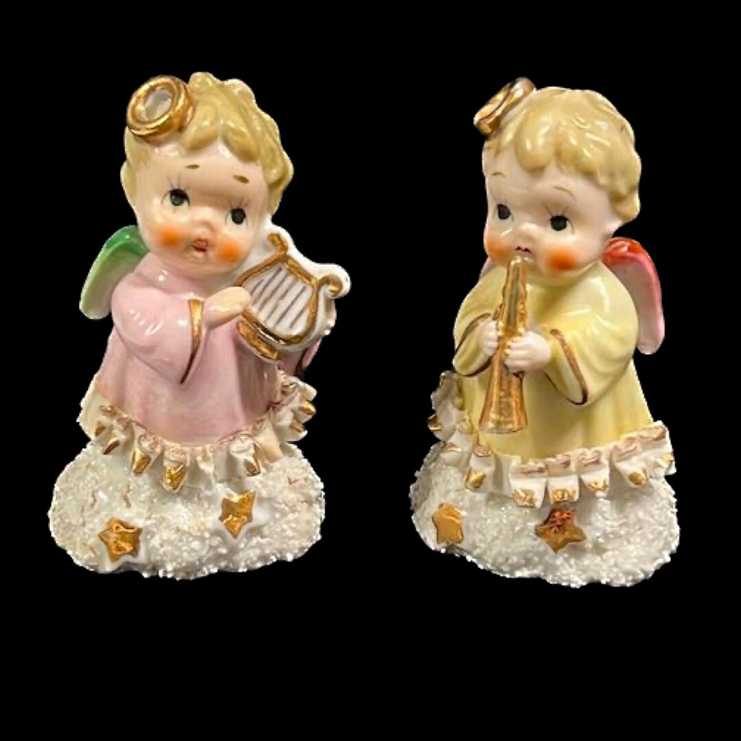 Vintage Snowbaby Angels Playing Harp or Trumpet UCAGCO Sold Separately ...
