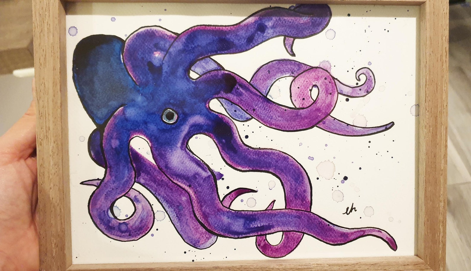 Hand Painted Octopus in Ink framed art uk free delivery uk | Etsy