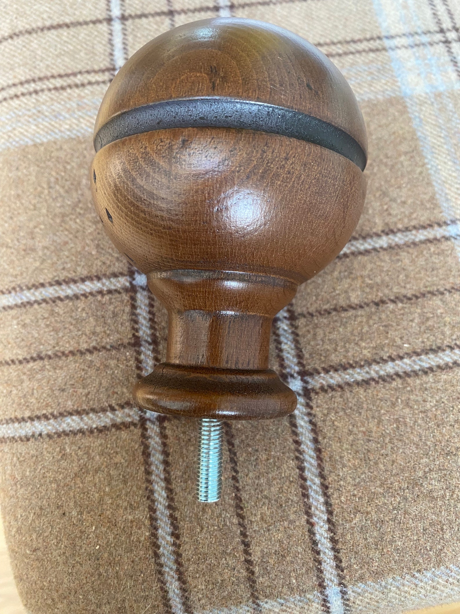 1 NEW Round Dark Oak Solid Wooden Screw in Finial Newel Post Knob Faux ...