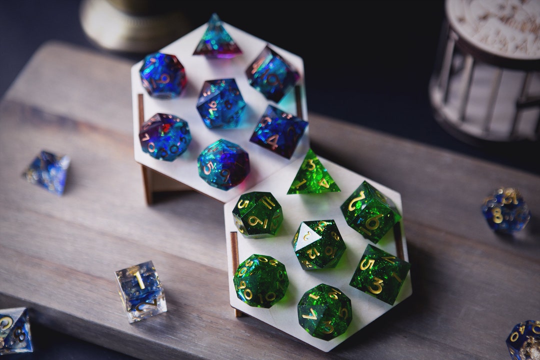 Hex Dice Rack | 7 Polyhedral Dice Sets | Wooden | Laser Cut | PVA ...